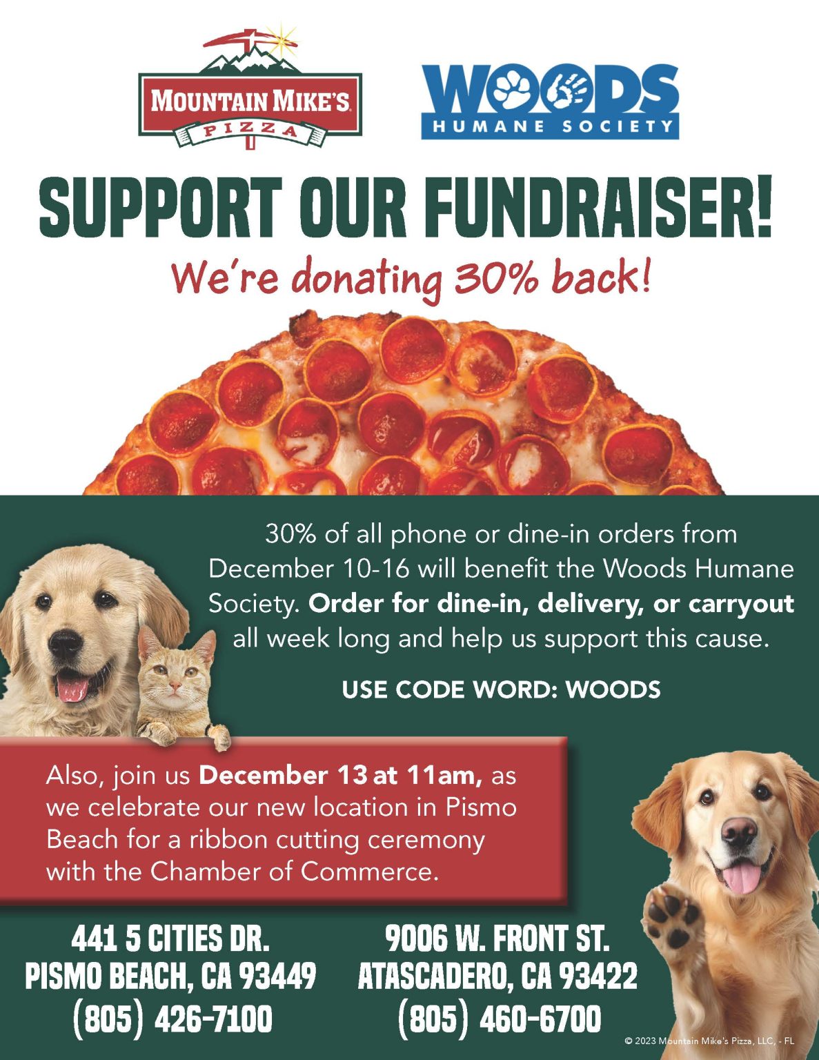 Mountain Mike's Pizza - Woods Fundraiser - Woods Humane Society